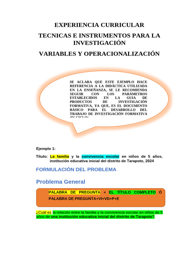 Variables y Operacionalización (1) | PDF | Escuelas | Sicología