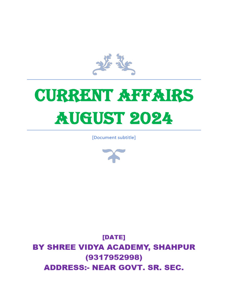 Current Affairas 2024 August | PDF