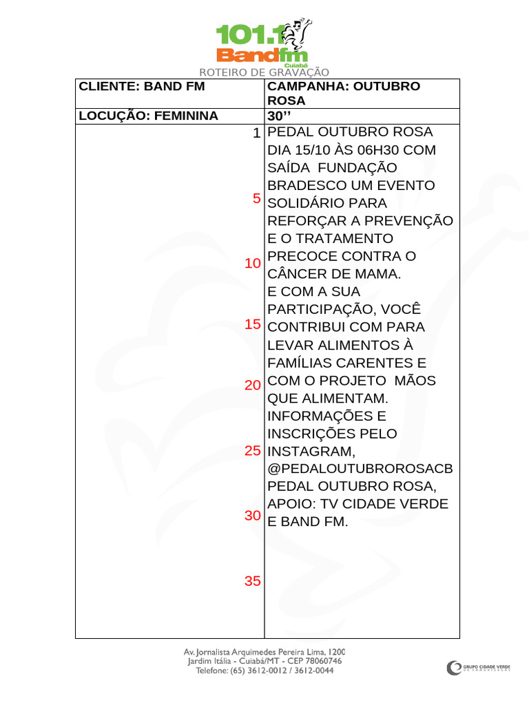 Modelo - Lauda - Band - FM - Pedal - Outubro - Rosa | PDF