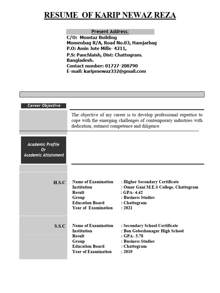 Karip Newaz Reza's Resume 2023 | PDF