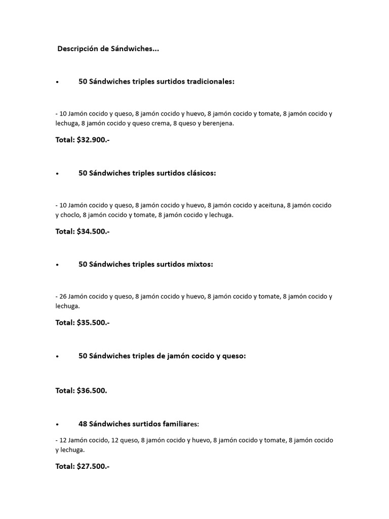 Descripción de Sándwiches - Doc Septiembre | PDF