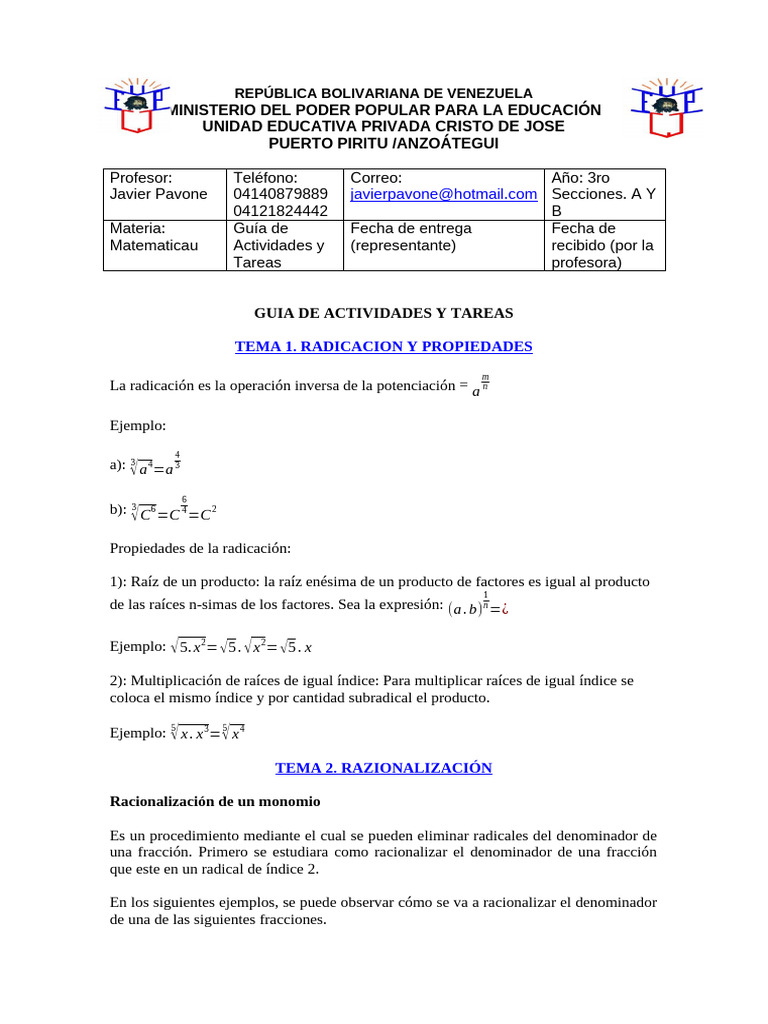 Guia de Matematica 2do Lapso 9no | PDF