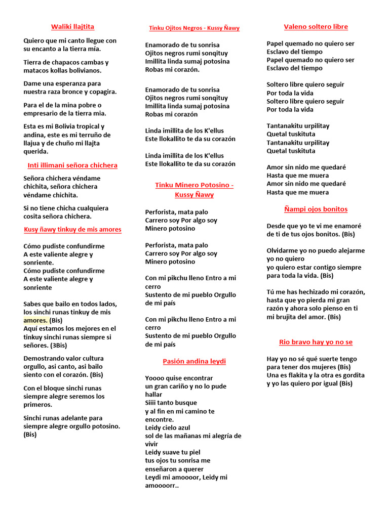 Letras de Tinkus | PDF