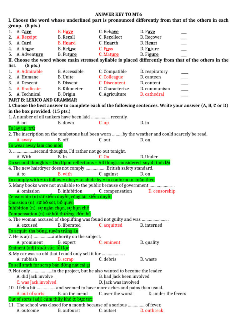 Answer Key To MT6 | PDF