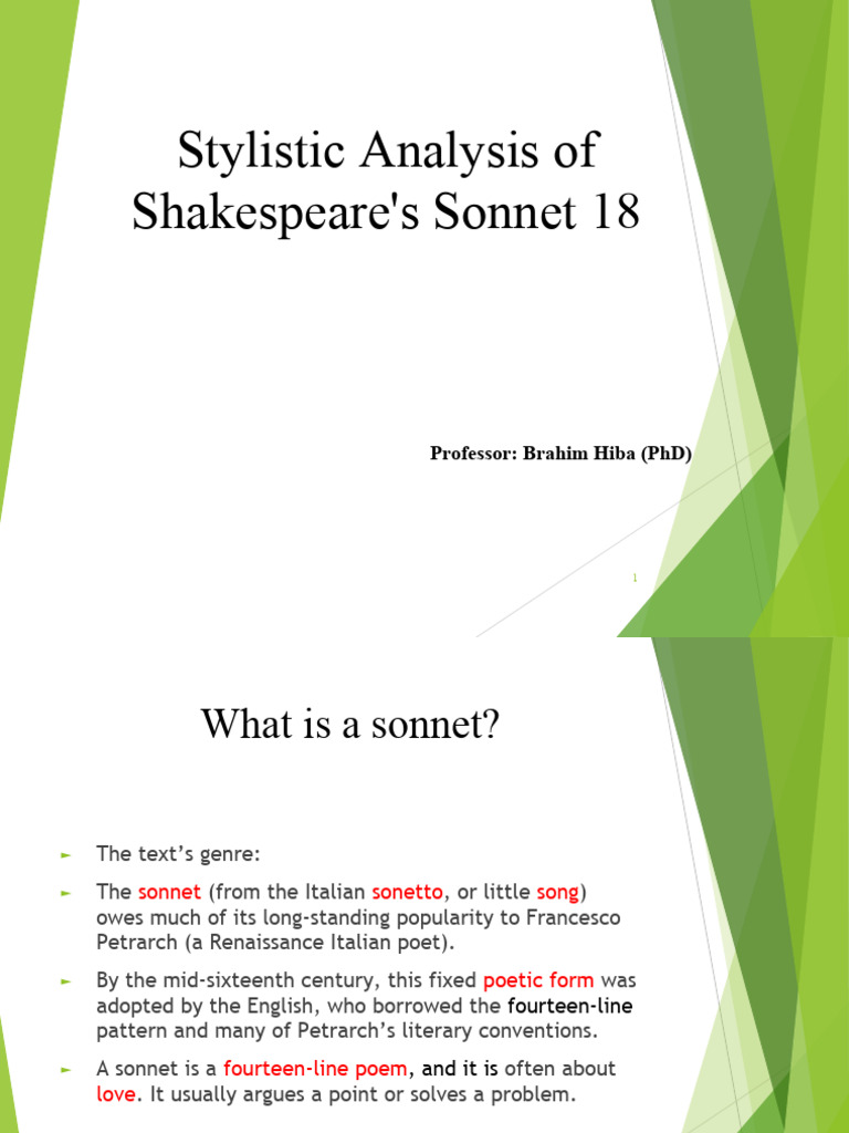 Stylistic Analysis of Shakespeare'S Sonnet 18: Professor: Brahim Hiba (PHD) | PDF