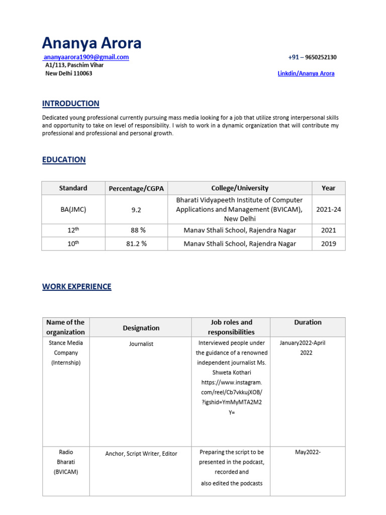 Ananya Resume | PDF