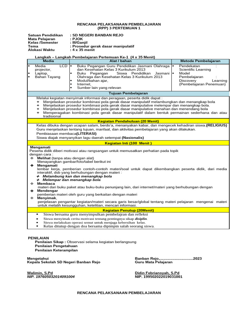 11. RPP 3 Pola gerak dasar manipulatif | PDF