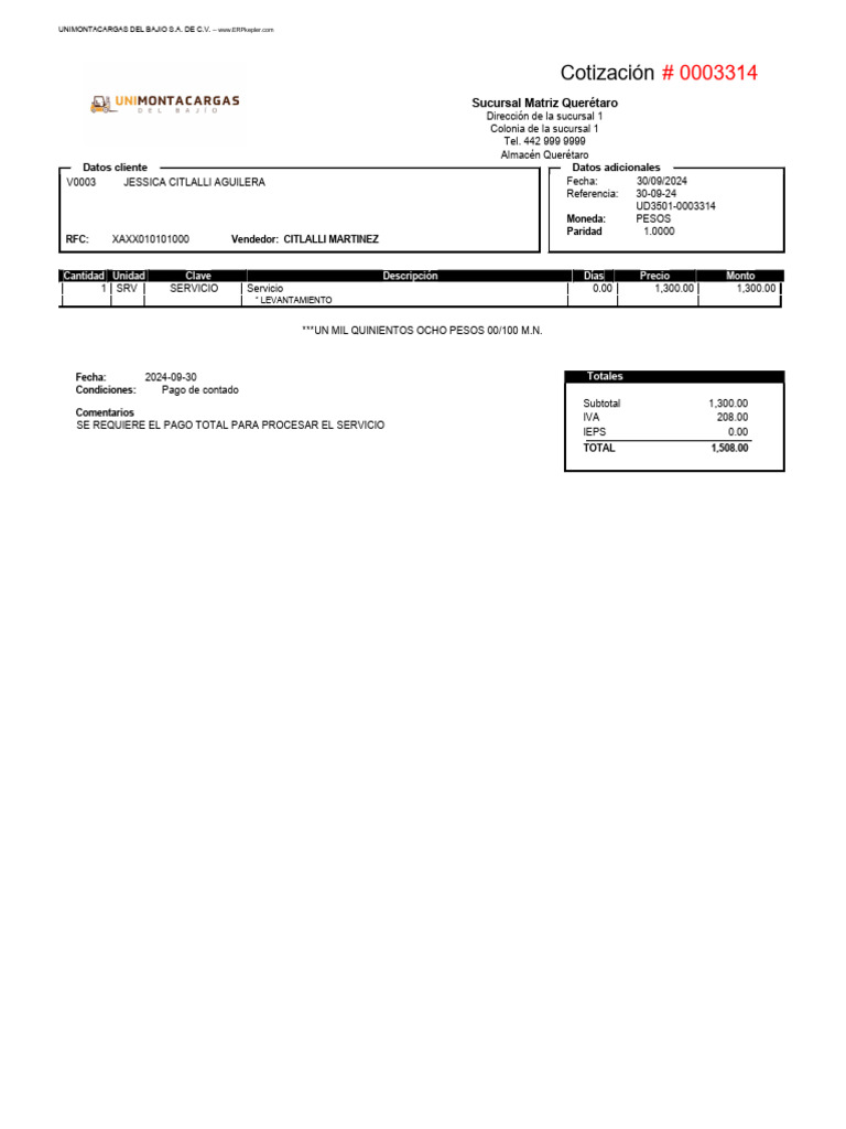 Cotización: Datos Cliente Datos Adicionales | PDF