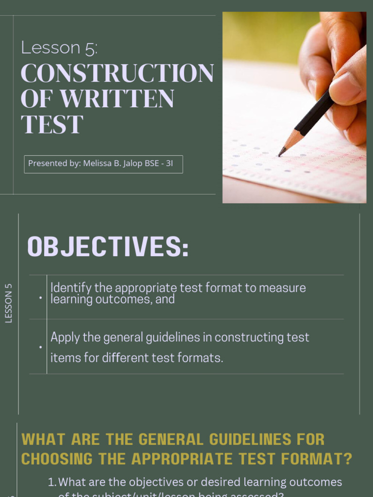Lesson 5 Construction of Written Test 1 | PDF