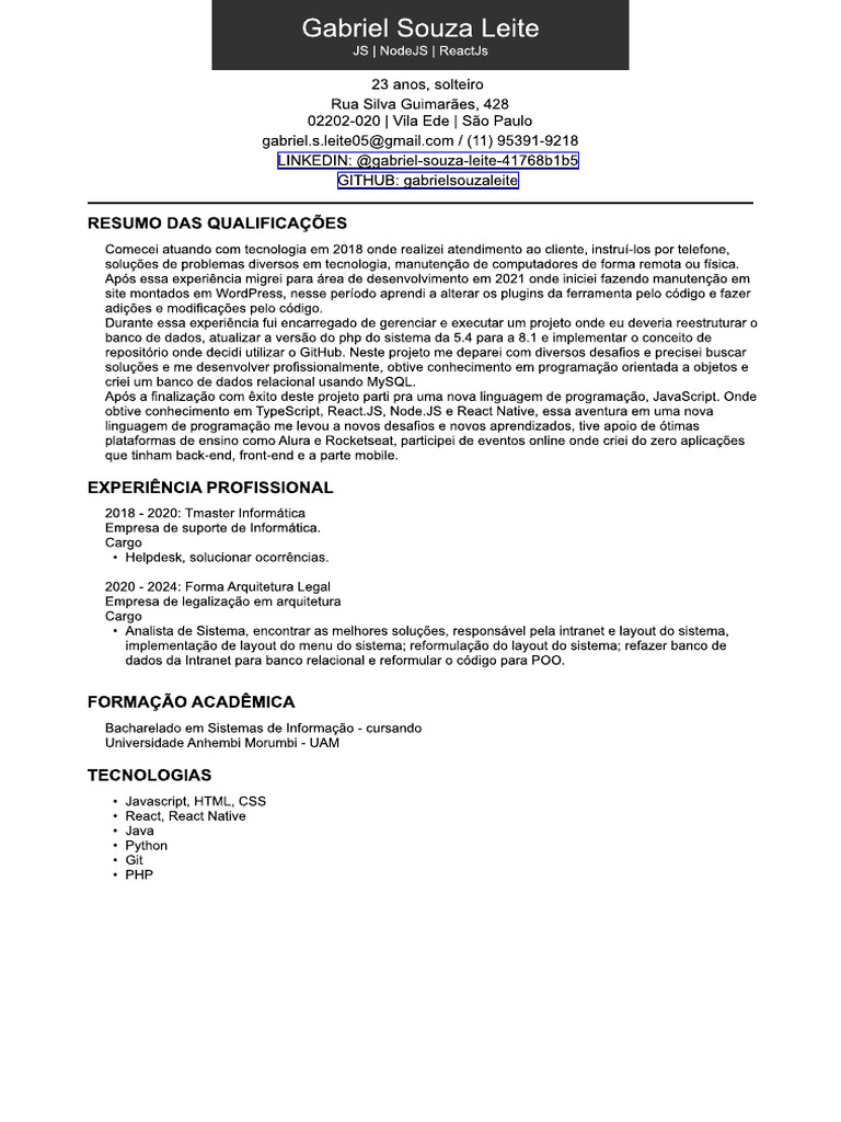 Curriculo Gabriel | PDF