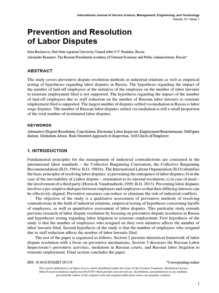 Prevention and Resolution of Labor Disputes | PDF