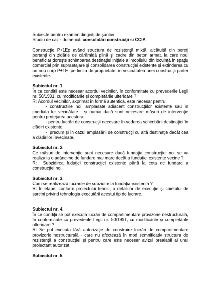 Autorizare Diriginte de Santier CCIA Subiecte Domeniul 1 Si 2 | PDF