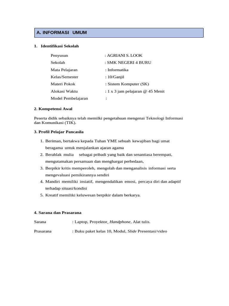Modul Ajar Informatika - Sistem Komputer - Fase E | PDF