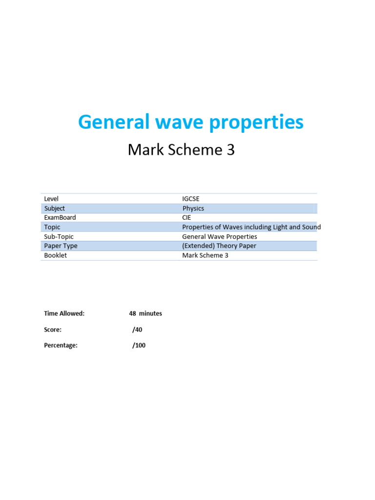 31.3 General Wave Popeties CIE IGCSE Physics Ext Theory Ms | PDF