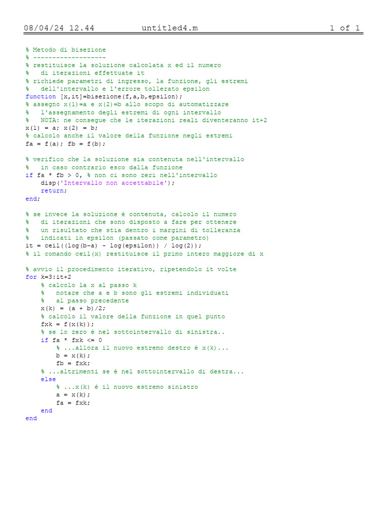 Metodo Bisezione Spiegazione | PDF