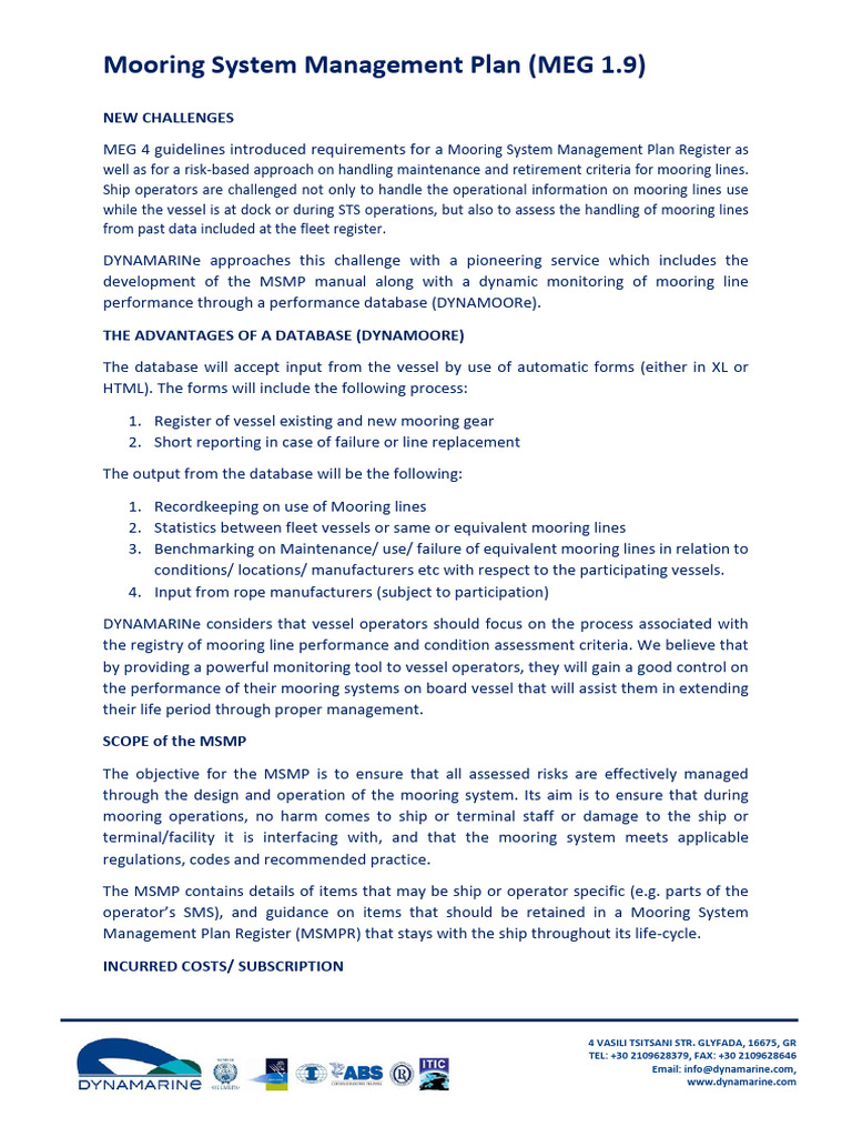 Mooring System Management Plan | PDF