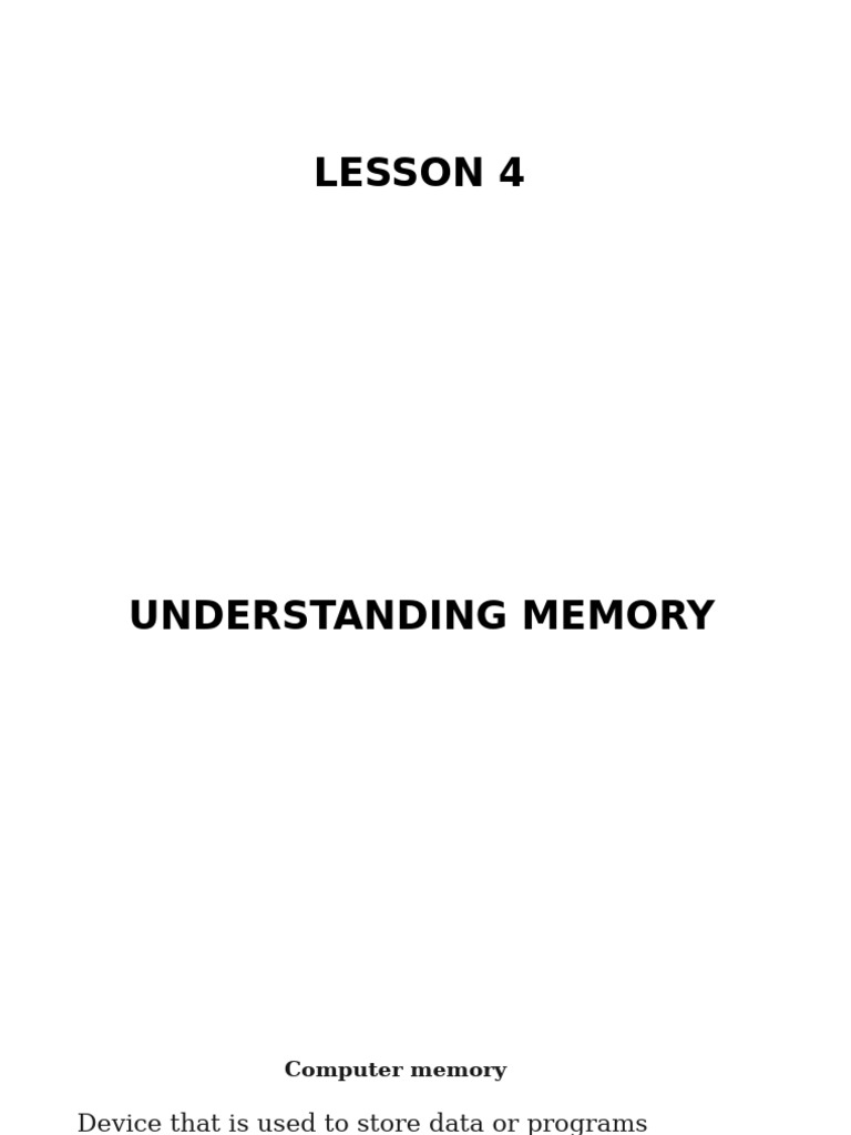 LESSON 4 Memory and Hard Disk | PDF