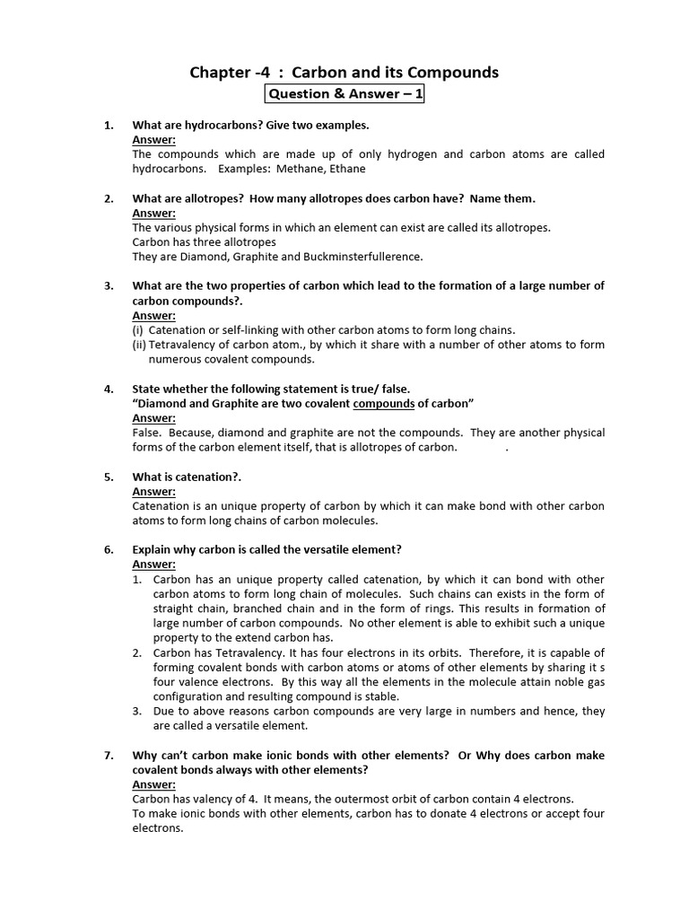 Ch-4, Carbon and Its Compounds - Q&A-1 | PDF