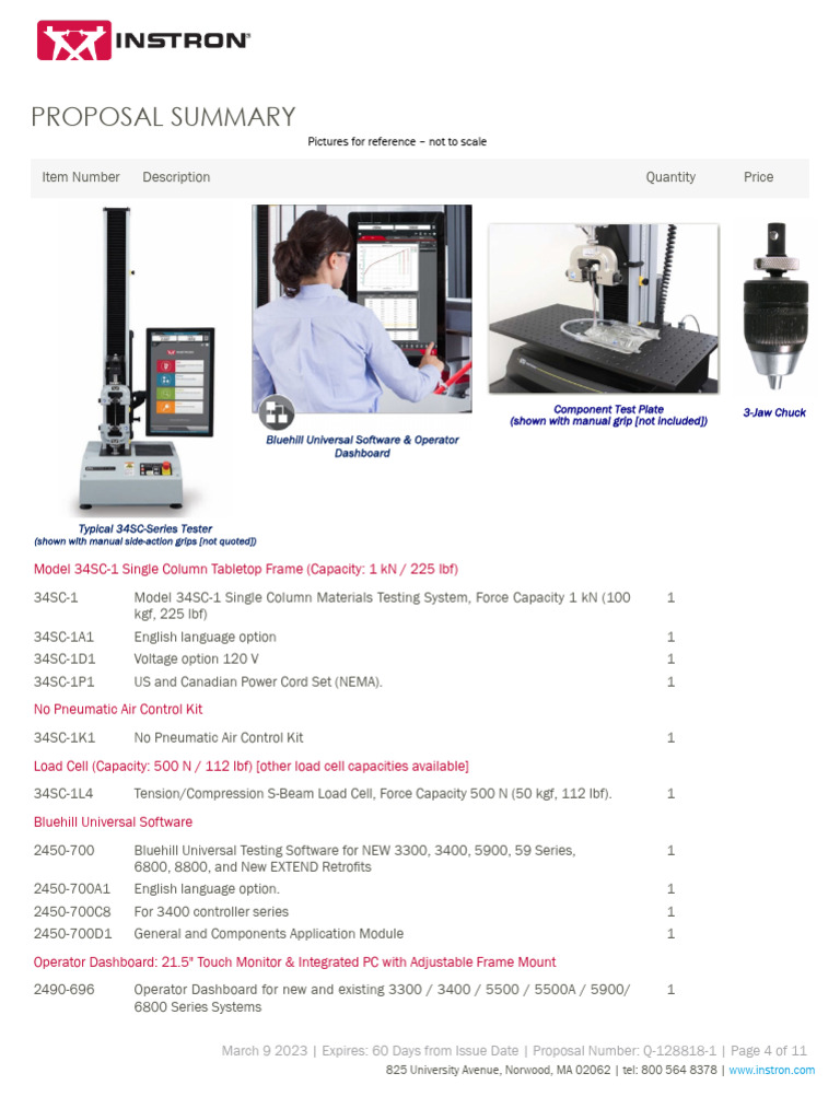 TC Instron Quote - Q-128818-1 - Model 34SC-1 Single-Column Tabletop ...