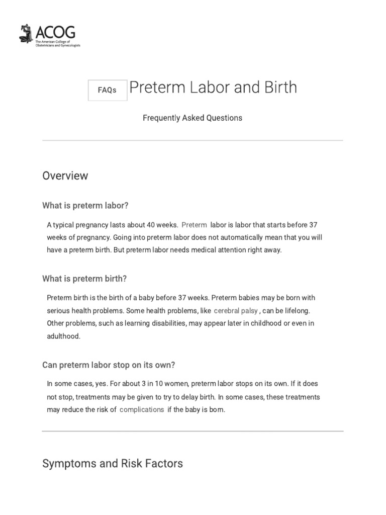 Preterm Labor and Birth - ACOG | PDF