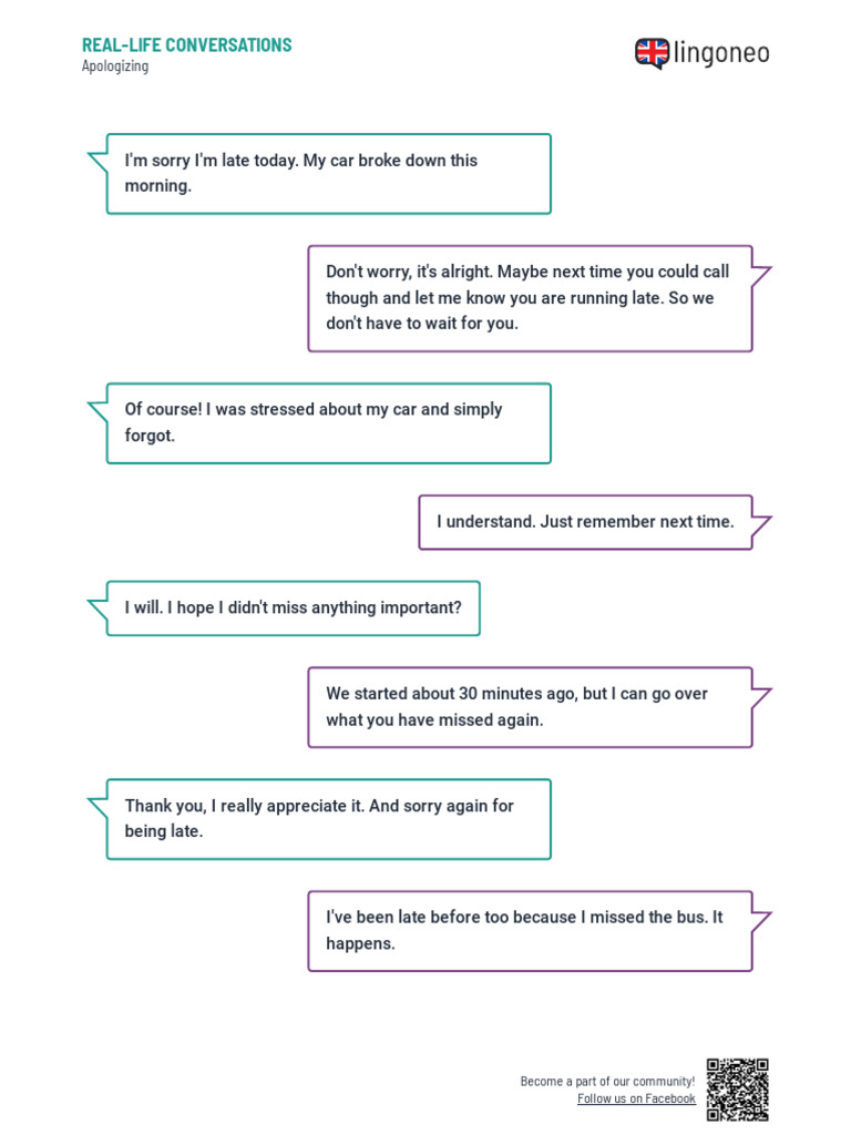 Apologizing - Dialogue | PDF