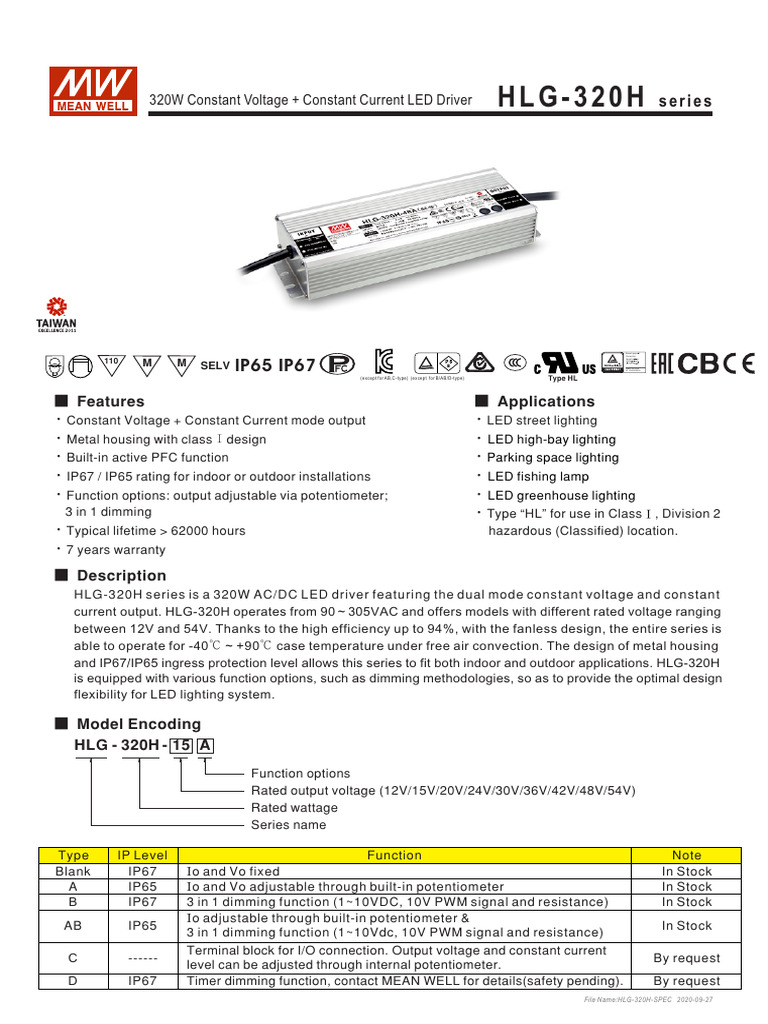 HLG-320H-SPEC Manual Funciones | PDF