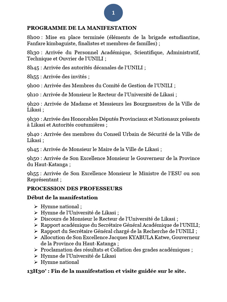 Deroulement de La Collation Des Grades Academiques Unili 2024 | PDF