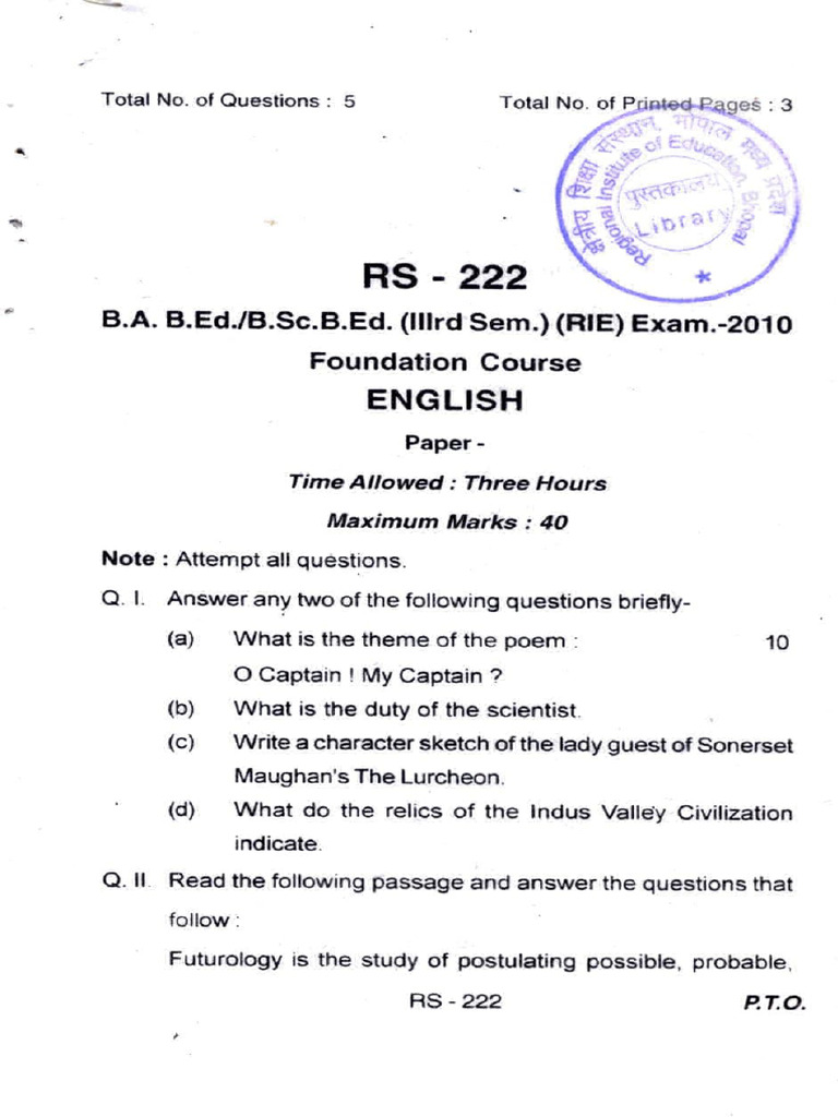 English BSC Bed 3 RD Semester | PDF