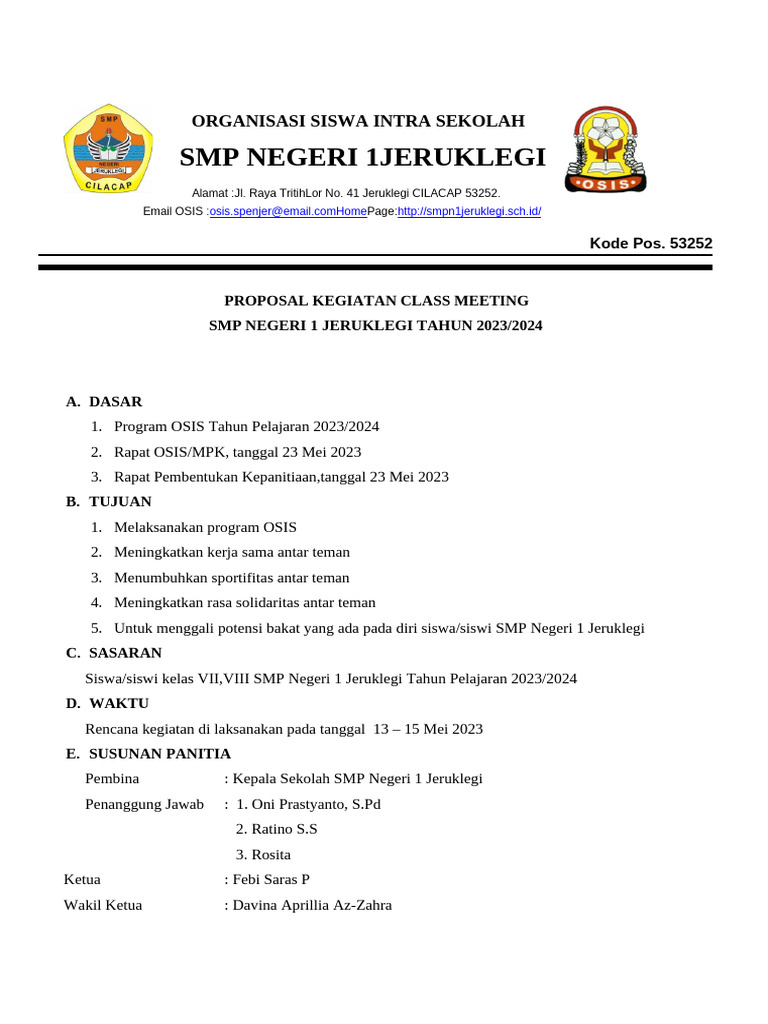 Proposal Classmeet 2023 | PDF
