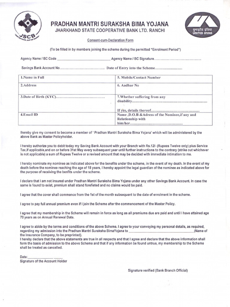 PM SBY Form | PDF | Finance & Money Management