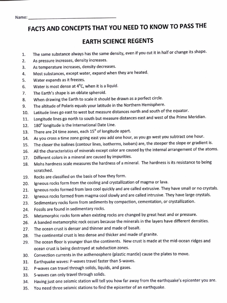 Facts For Earth Science Regents | PDF