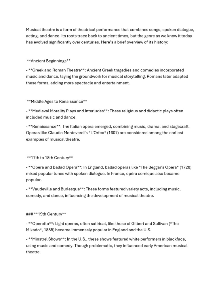 History of Musical Theatre | PDF
