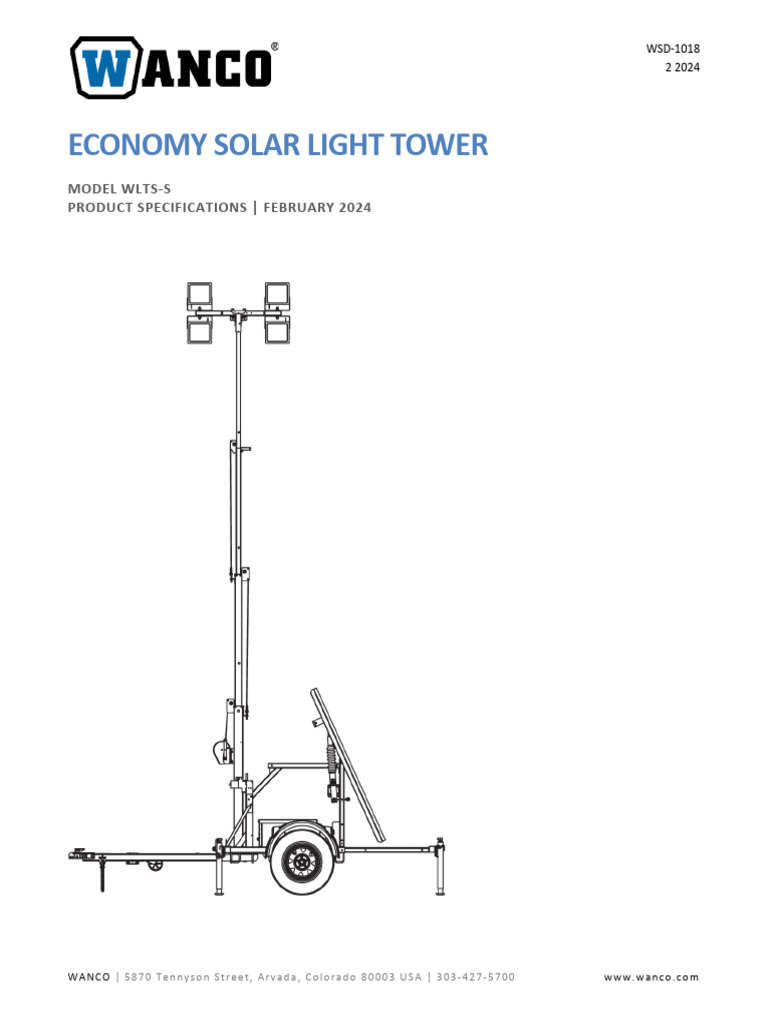 Specs WancoLightTowersSolarEcon WLTS-SM | PDF | Trailer (Vehicle ...