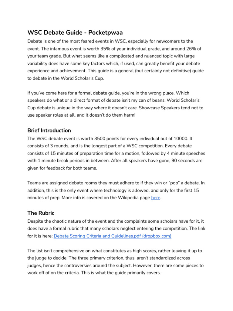 WSC Debate Guide - Pocketpwaa | PDF