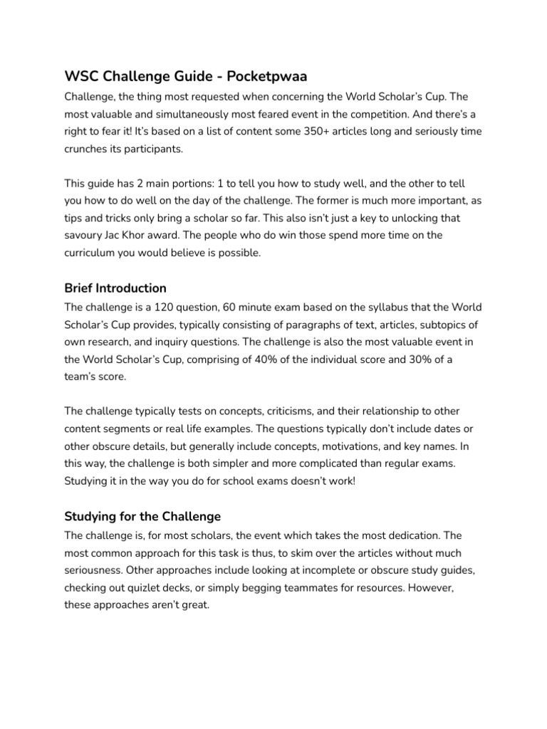WSC Challenge Guide - Pocketpwaa | PDF