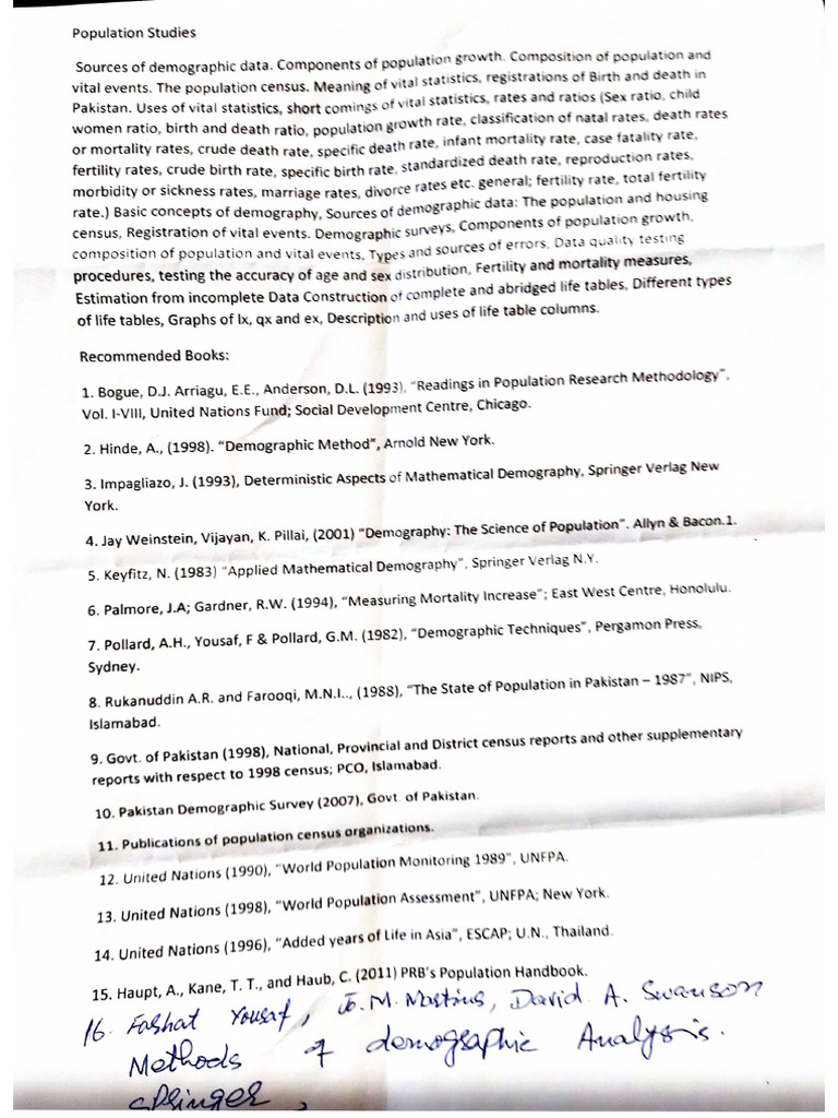 Population Studies STAT-510 (Course Outline) | PDF