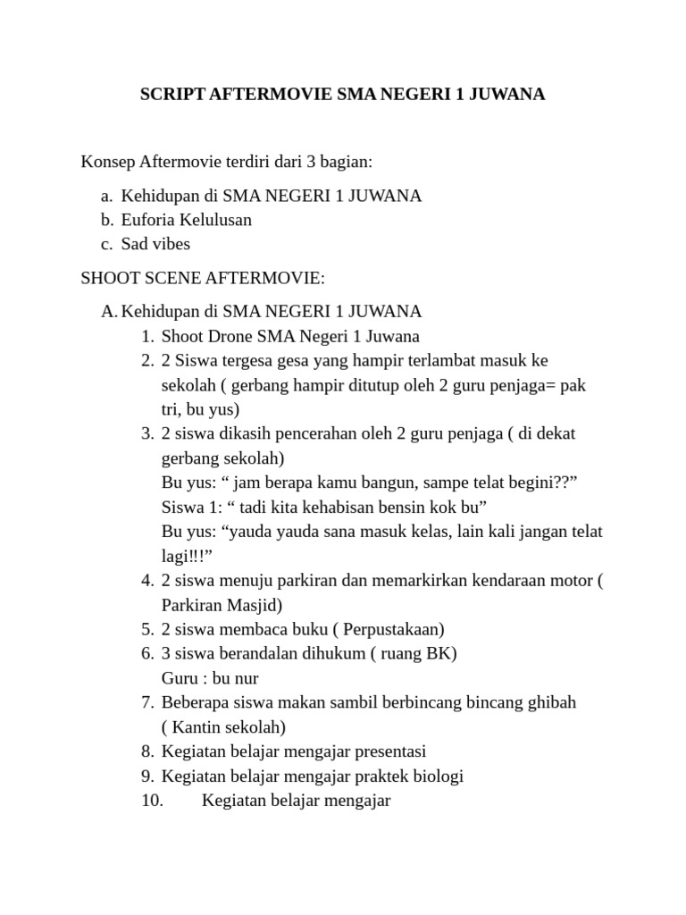 Script Aftermovie Sma Negeri 1 Juwana | PDF