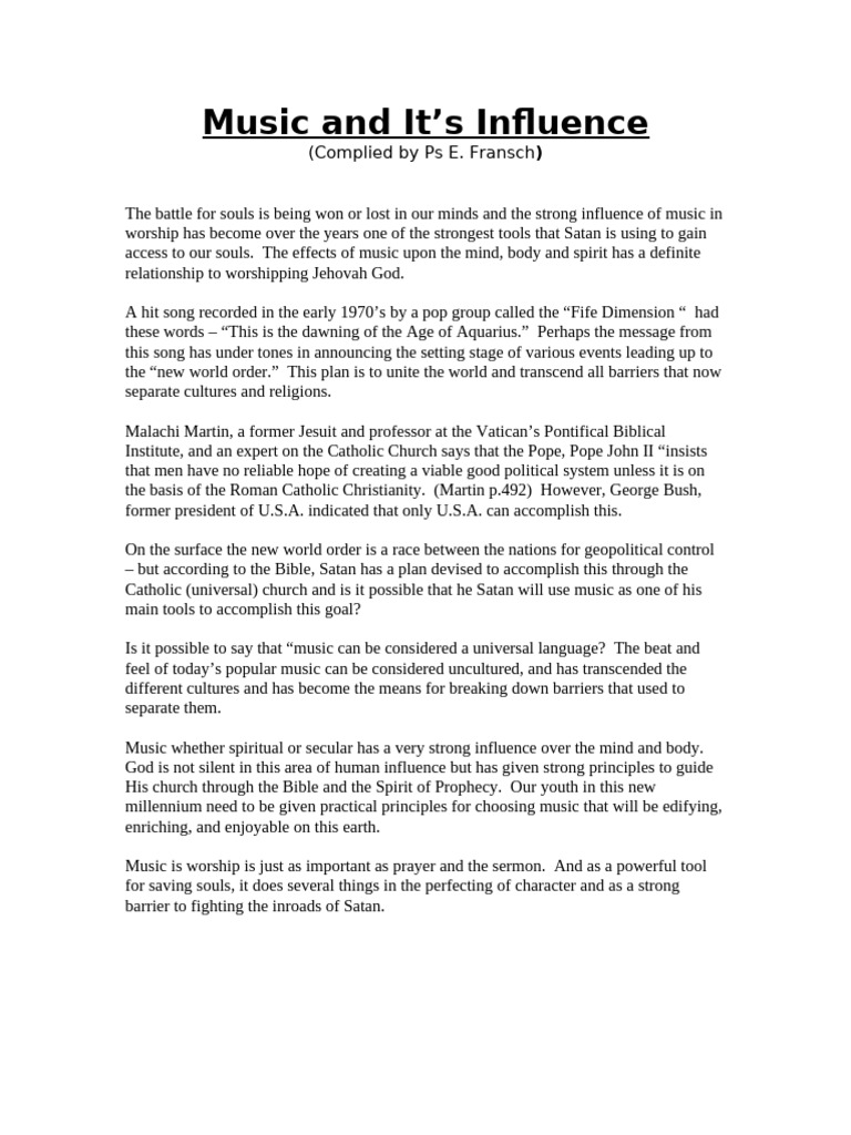 Music and Its Influence | PDF | Ten Commandments | Religion & Spirituality
