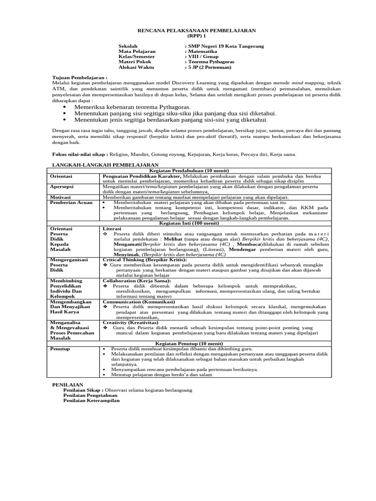 RPP 6 Teorema Pythagoras | PDF