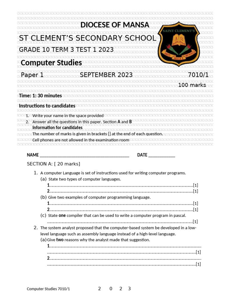 g10 Test 1 Term 3 2023 | PDF