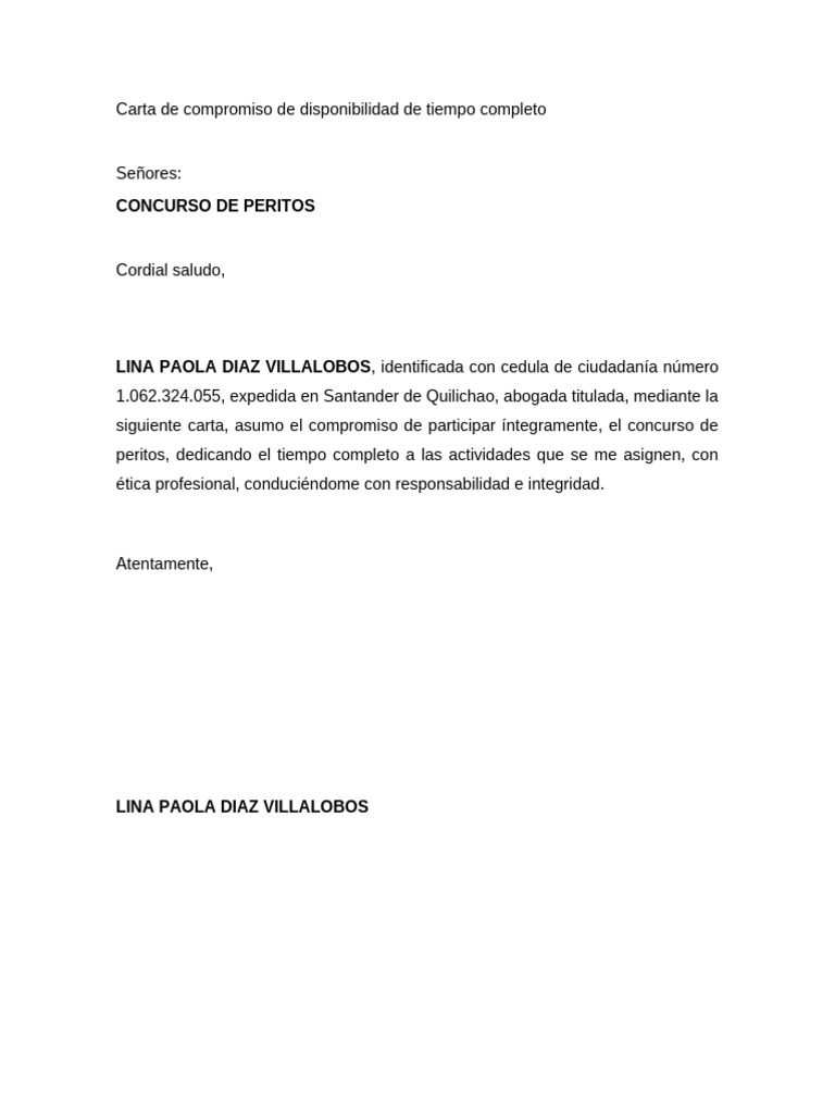 Carta de Compromiso de Disponibilidad de Tiempo Completo | PDF