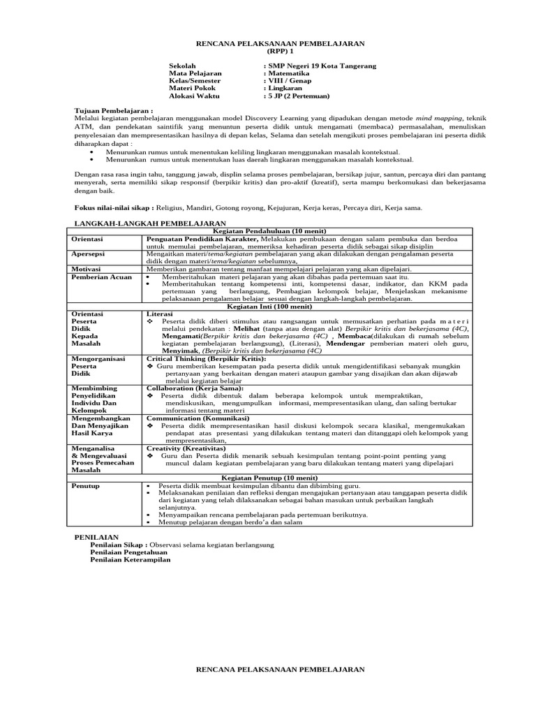 RPP 7 Lingkaran | PDF