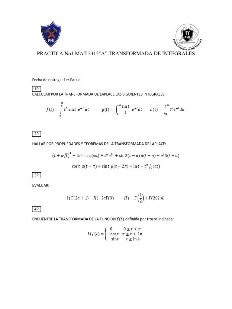 Practica1 MAT2315A Transformada de Integrales | PDF