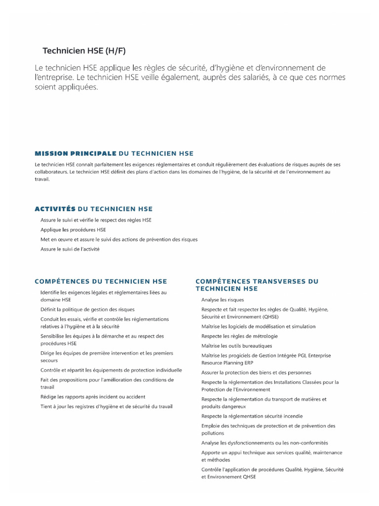 Technicien HSE | PDF