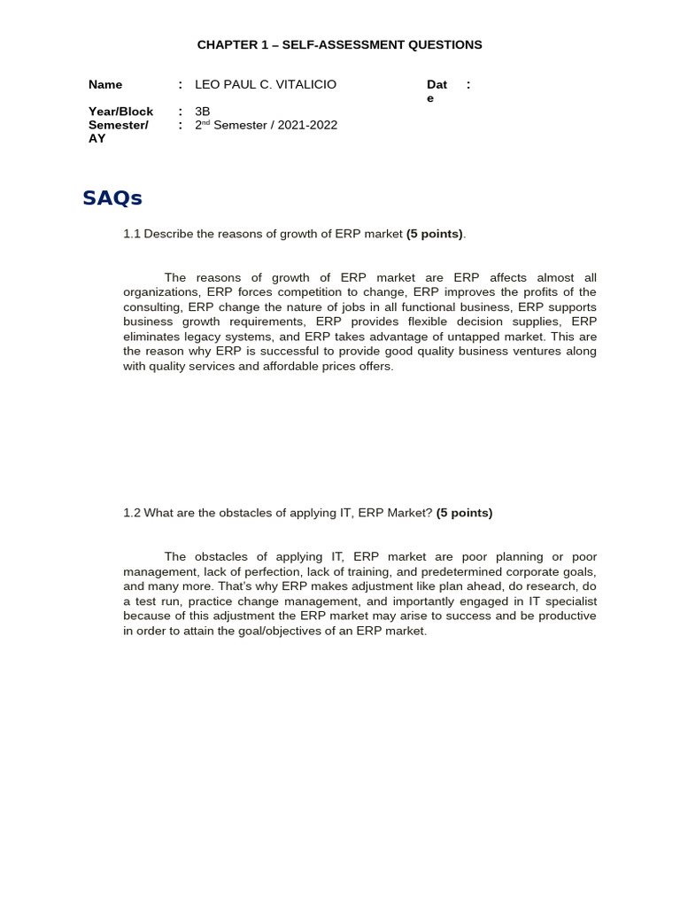 Chapter 1 - SAQs | PDF
