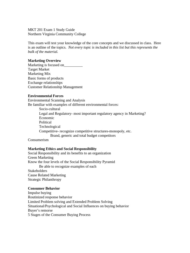 MKT 201 Exam 1 Study Guide | PDF