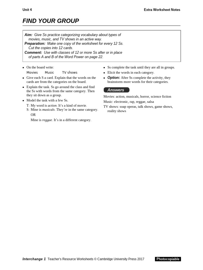 Interchange5thEd Level1 Unit04 Extra Worksheet | PDF | Foreign Language Studies | Art