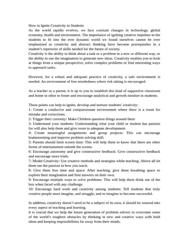 How To Ignite Creativity in Students | PDF