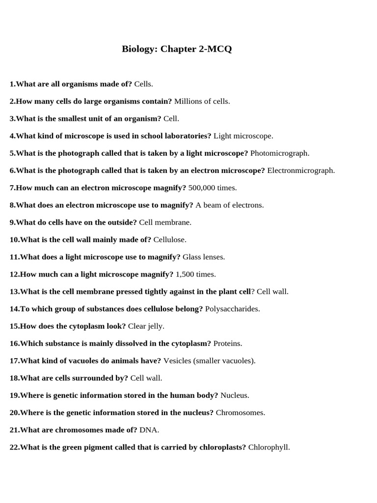 Bio. Chapter 2 MCQ | PDF