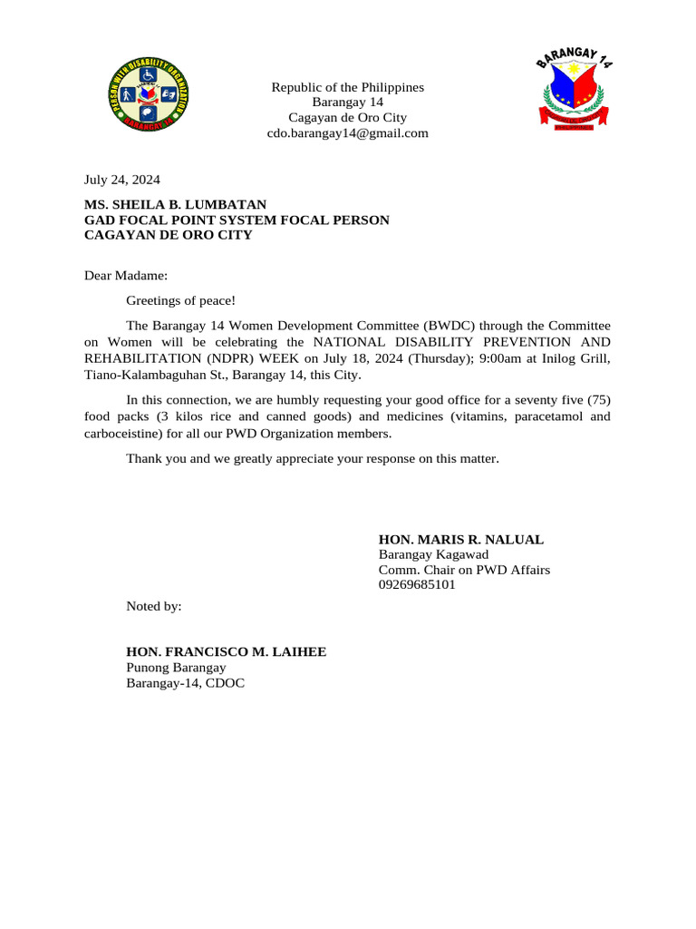 PWD REQUEST LETTER | PDF